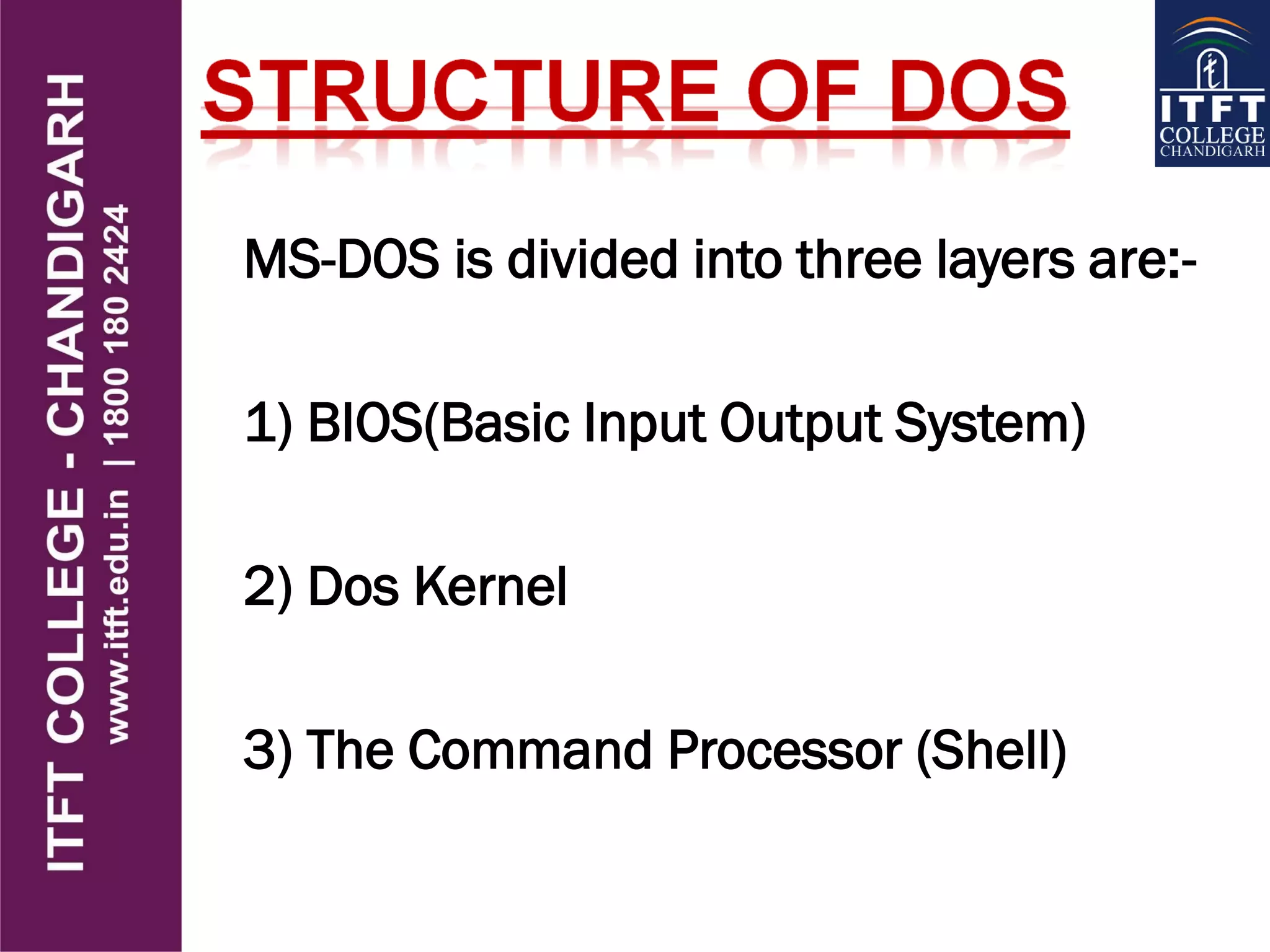 ITFT - DOS - Disk Operating System | PDF | Operating Systems | Computer Software and Applications