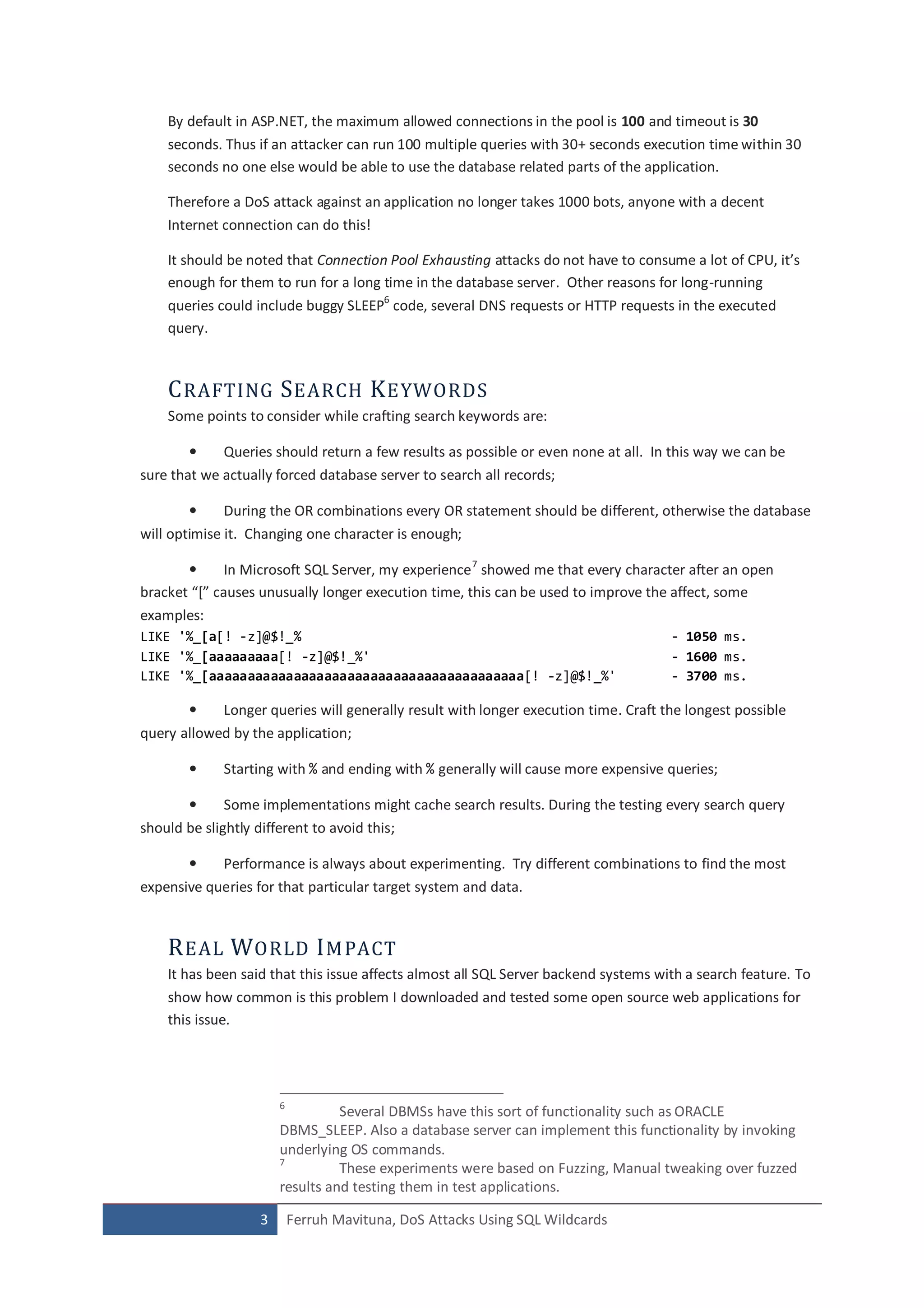 Dos Attacks Using Sql Wildcards Ppt 