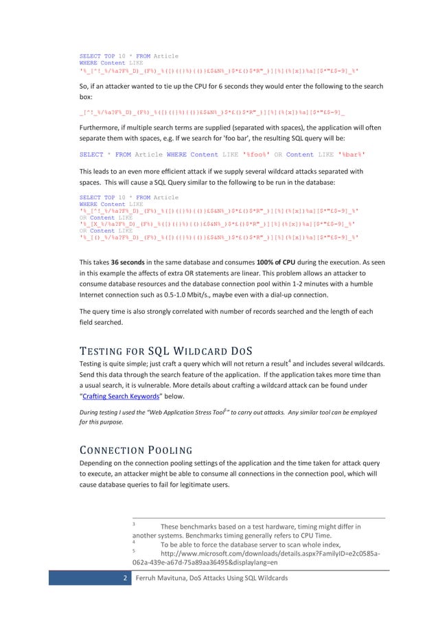 DoS Attacks Using Sql Wildcards | PDF | Databases | Computer Software ...