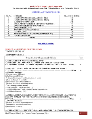 Marine Engineering Syllabus and Subjects | PDF