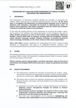 Guidelines on the cancellation of classes | PDF