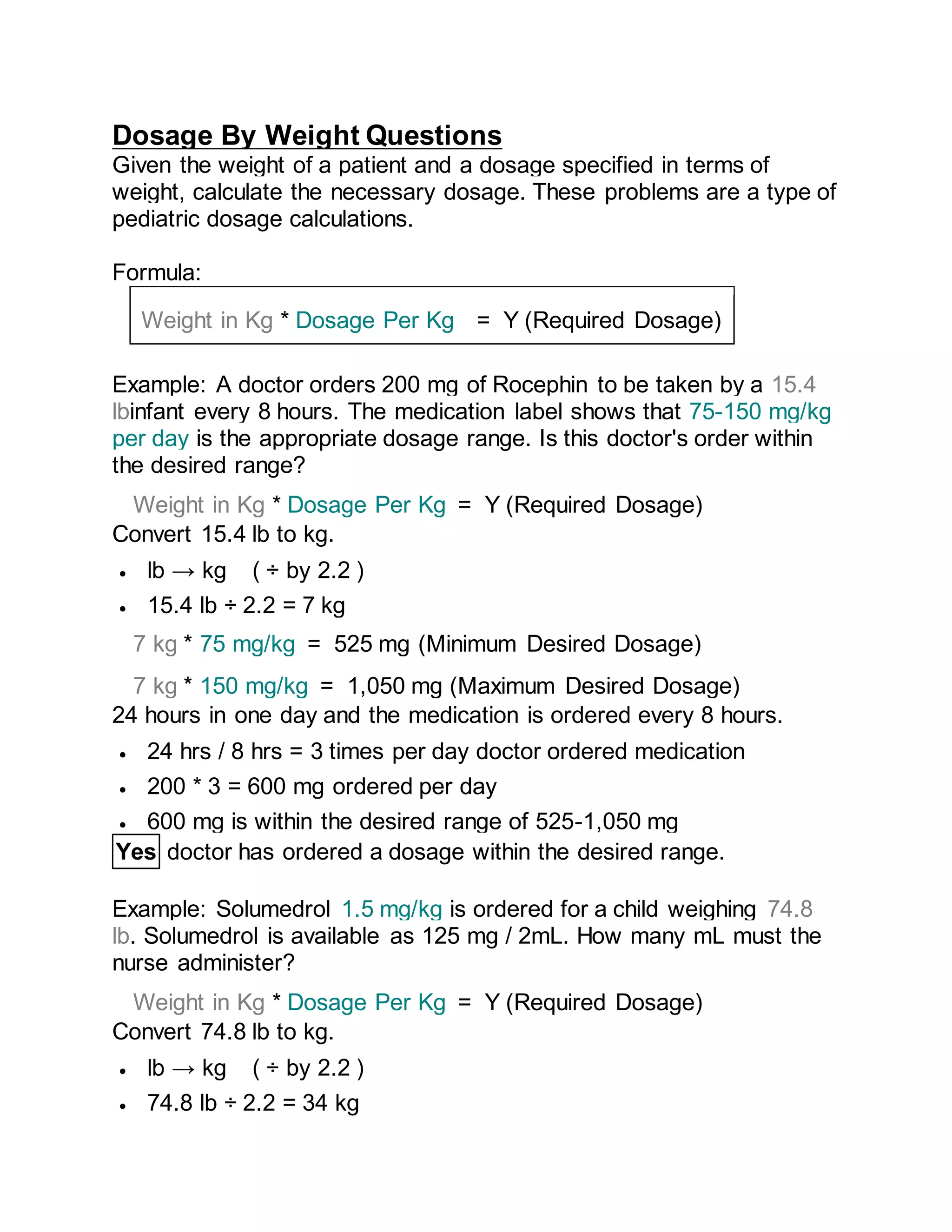 Dosage calculation stepby step | DOCX