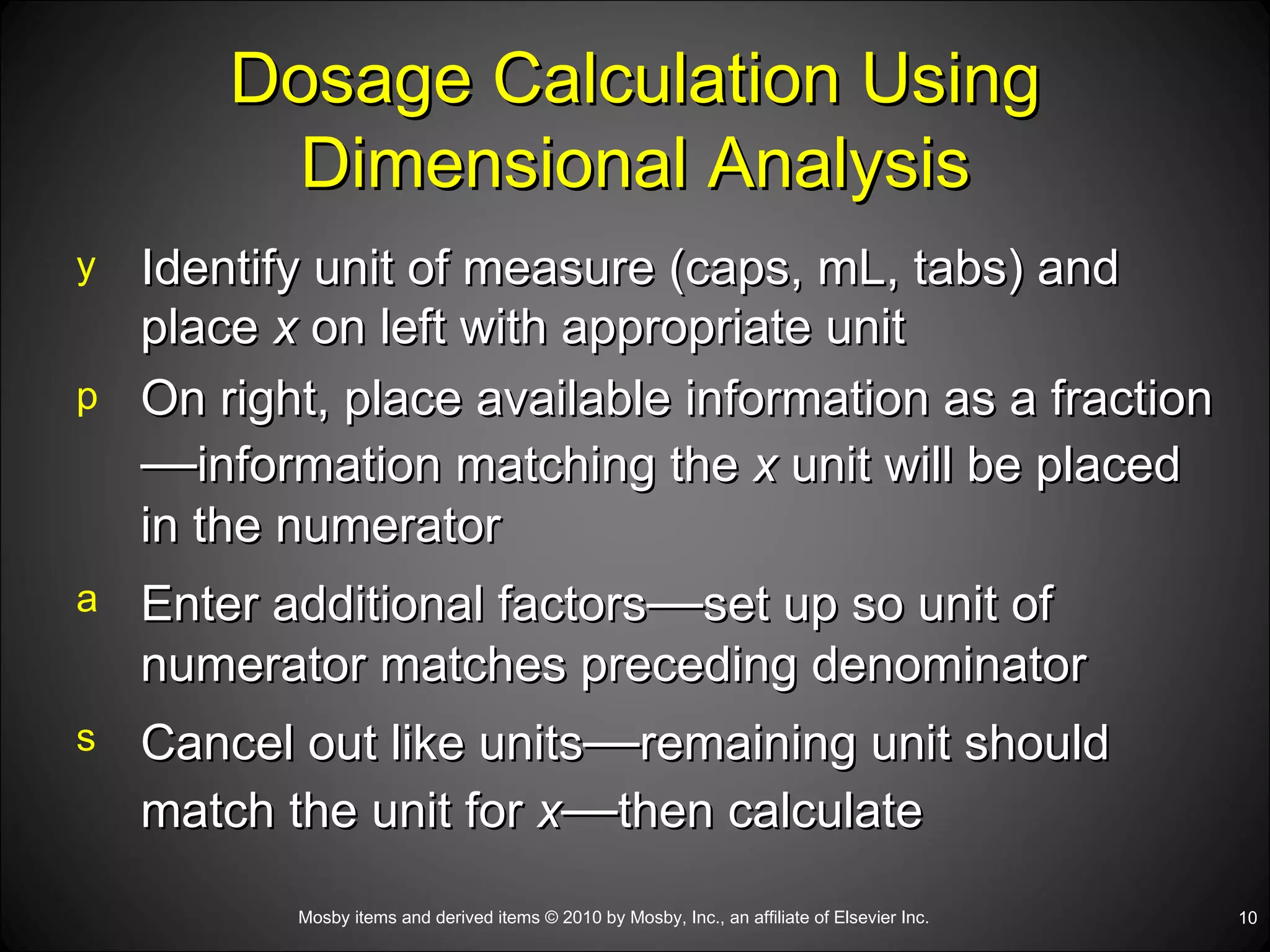 Dosage Calculation Using Dimensional Ana | PPT