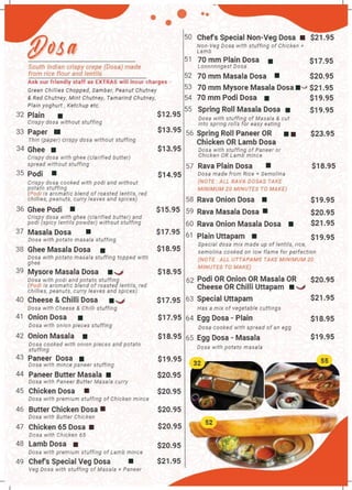 Dosa Hut Canberra Menu - Authentic Indian Cuisine | PDF