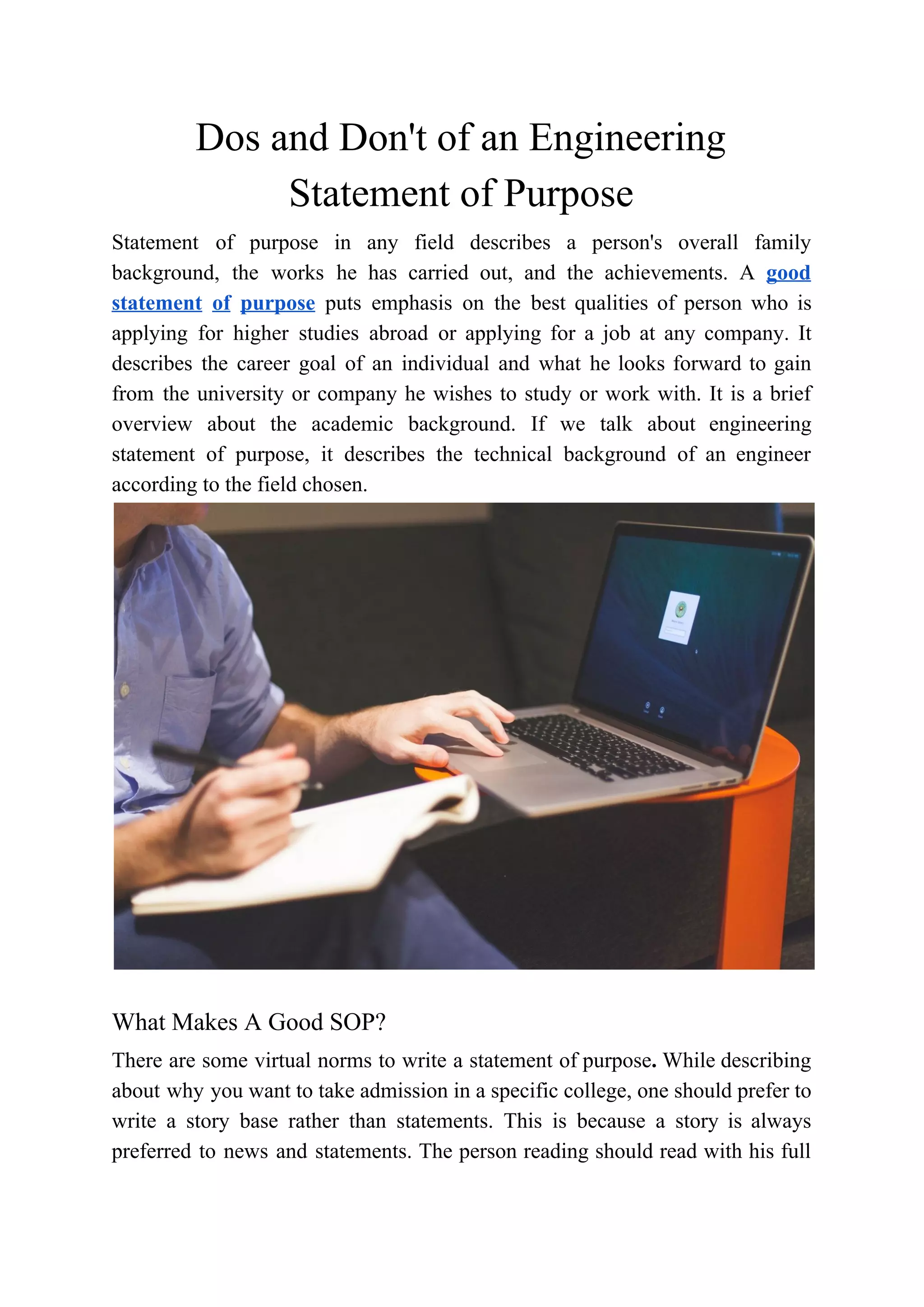 Dos and Don'ts of an Engineering Statement of Purpose | PDF