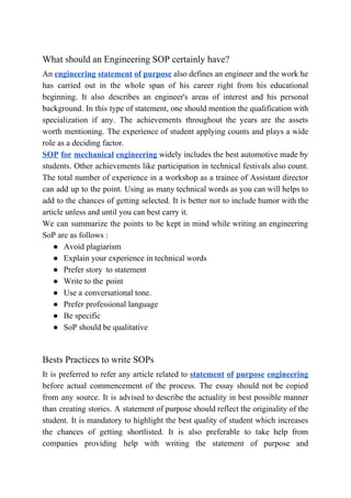 Dos and Don'ts of an Engineering Statement of Purpose | PDF
