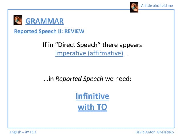 Dos and don'ts imperative reported speech | PPT