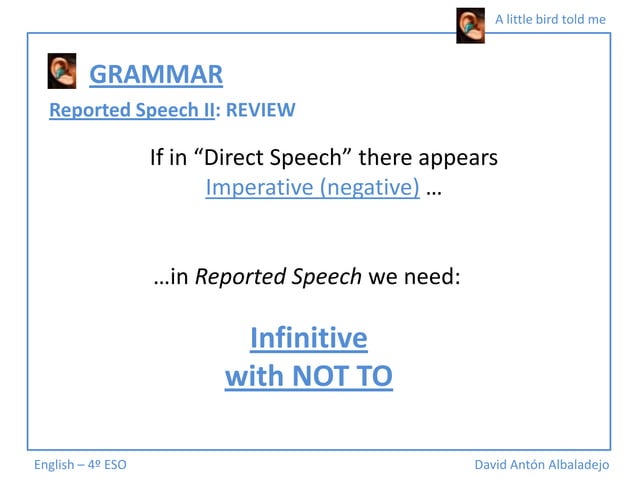Dos and don'ts imperative reported speech | PPT
