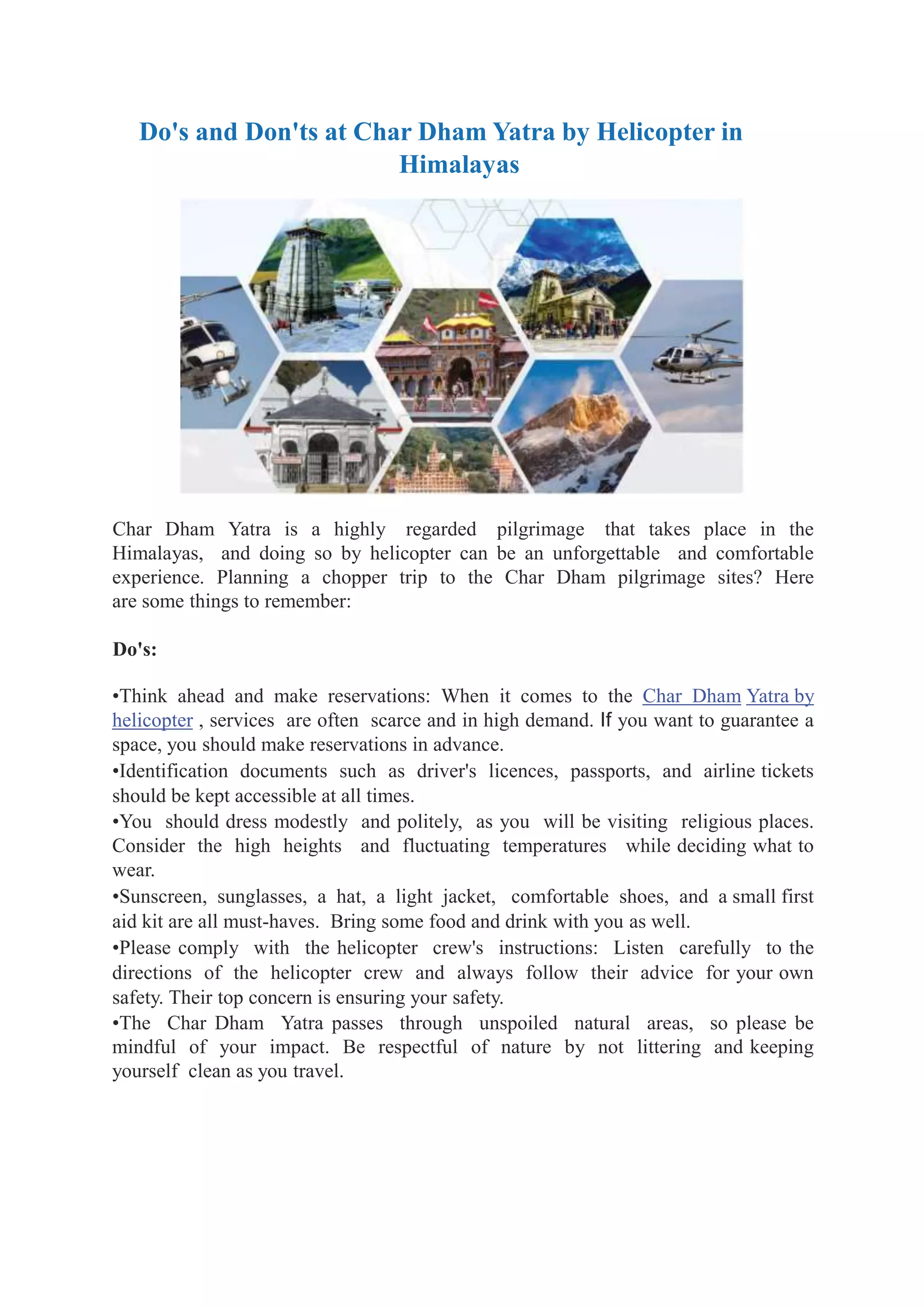 Do's and Don’ts at Char Dham Yatra by Helicopter in Himalayas.ppt