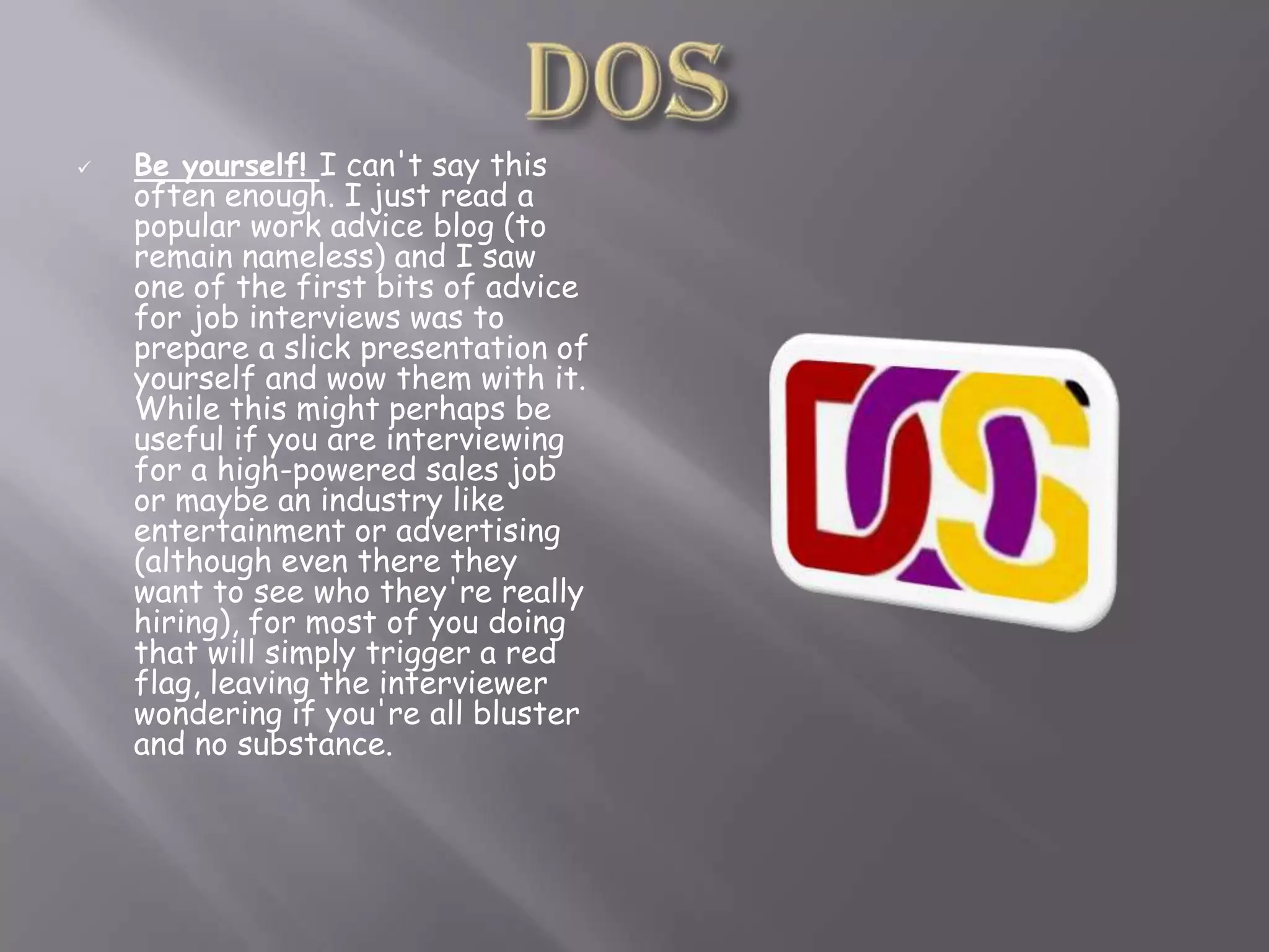 Dos and dont´s of a job intervien | PPT