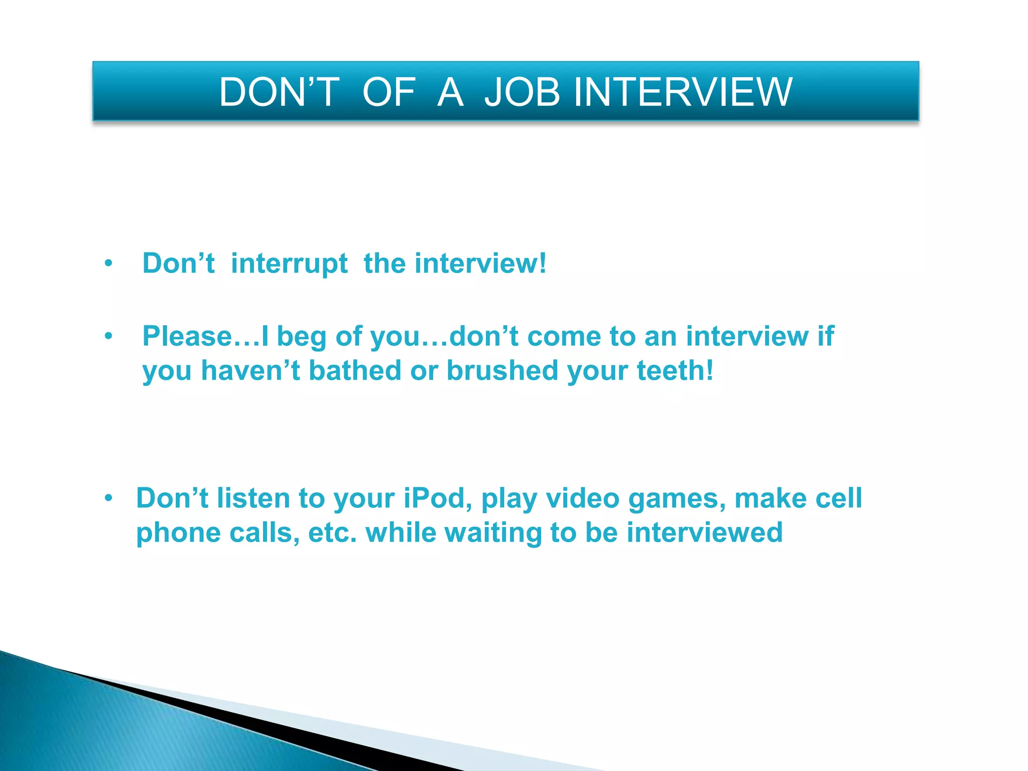 Dos and donts of a job interview ppt | PPT