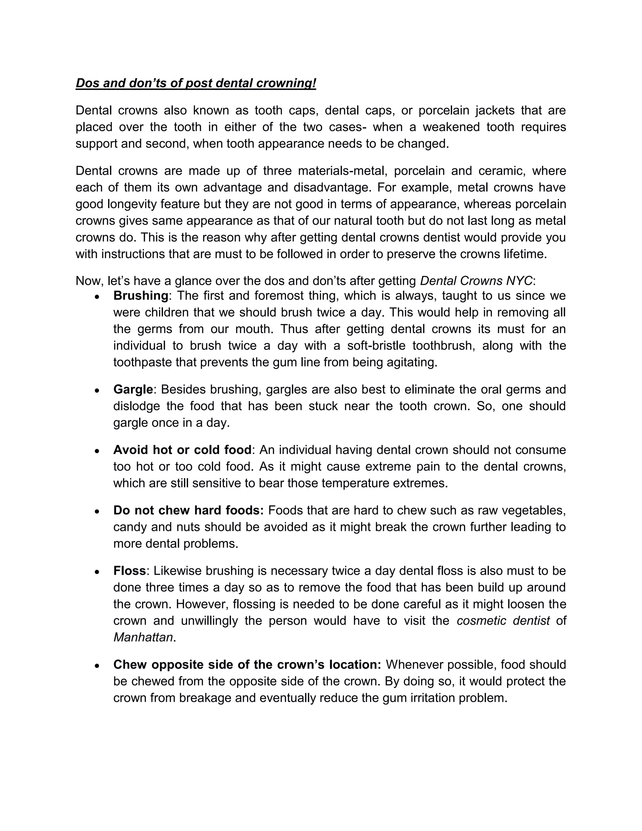 Dos and don’ts of post dental crowning! | PDF