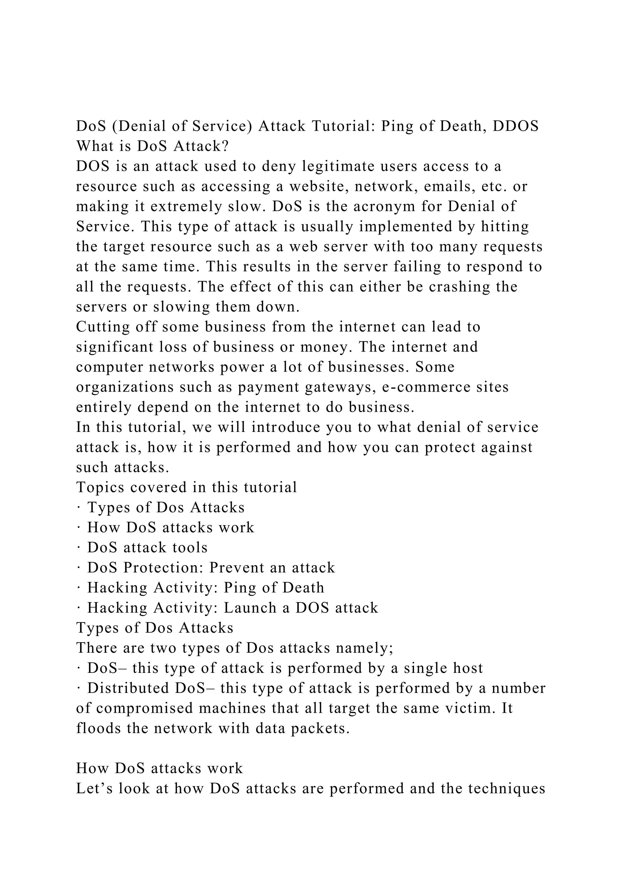 DoS (Denial of Service) Attack Tutorial Ping of Death, DDOS Wha.docx