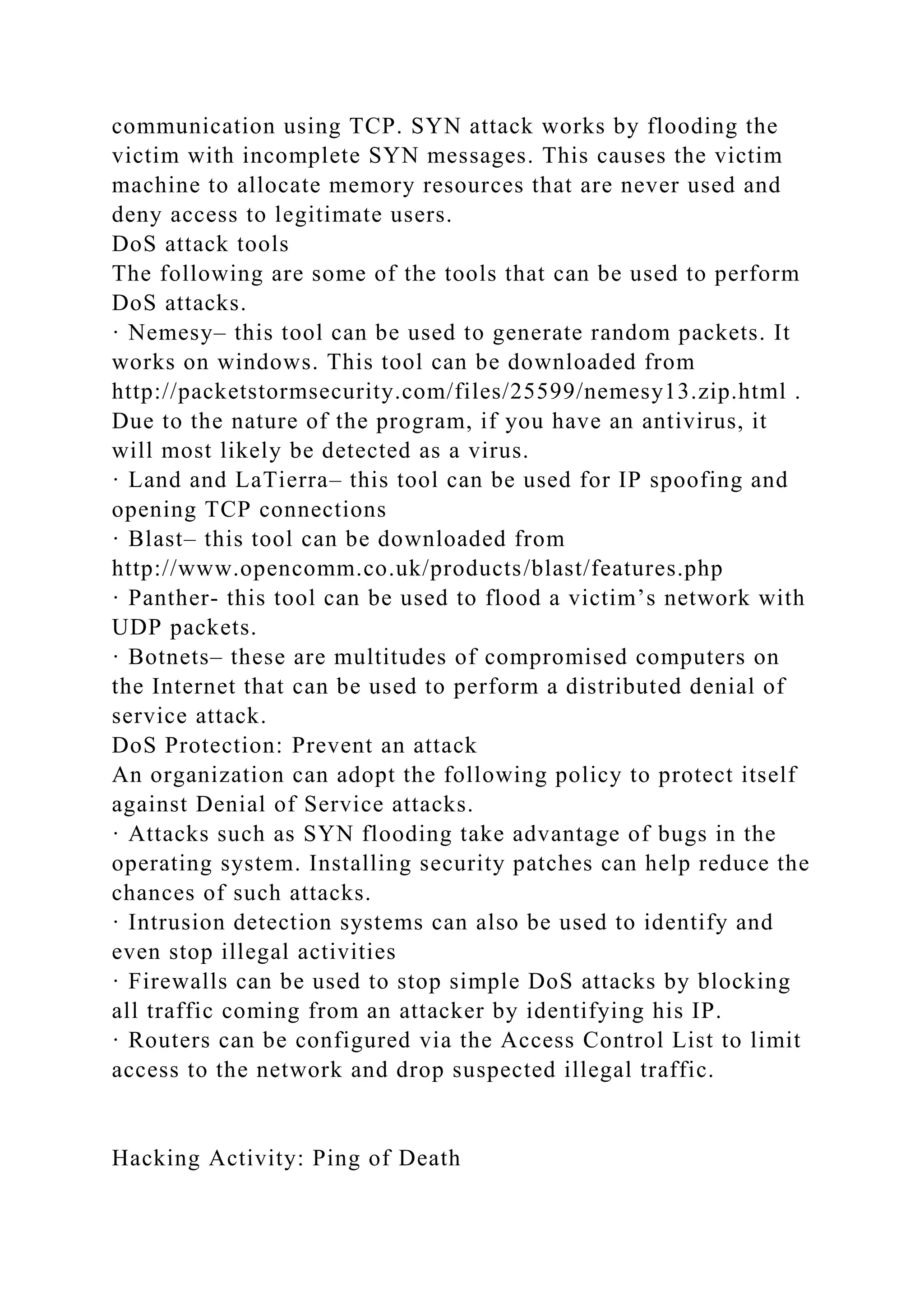 DoS (Denial of Service) Attack Tutorial Ping of Death, DDOS Wha.docx