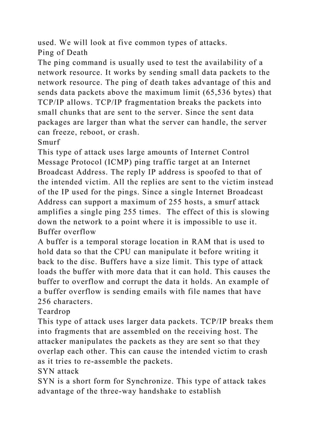 DoS (Denial of Service) Attack Tutorial Ping of Death, DDOS Wha.docx ...