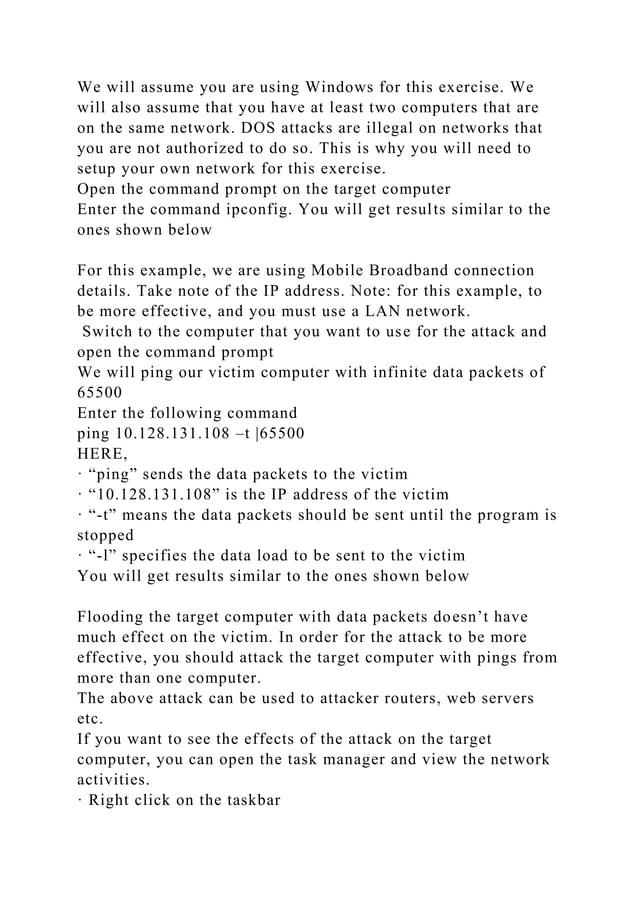 DoS (Denial of Service) Attack Tutorial Ping of Death, DDOS Wha.docx