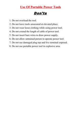 Do's & dont's tool box talk -safety subject wise | DOC