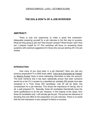 The DOs and DONT's of Job Interviews | PDF