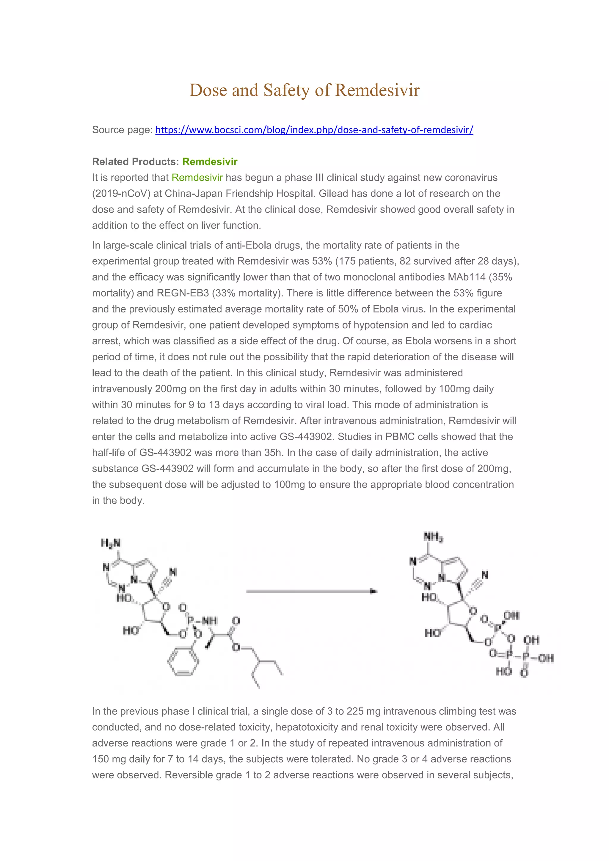 Dose and safety of remdesivir | PDF