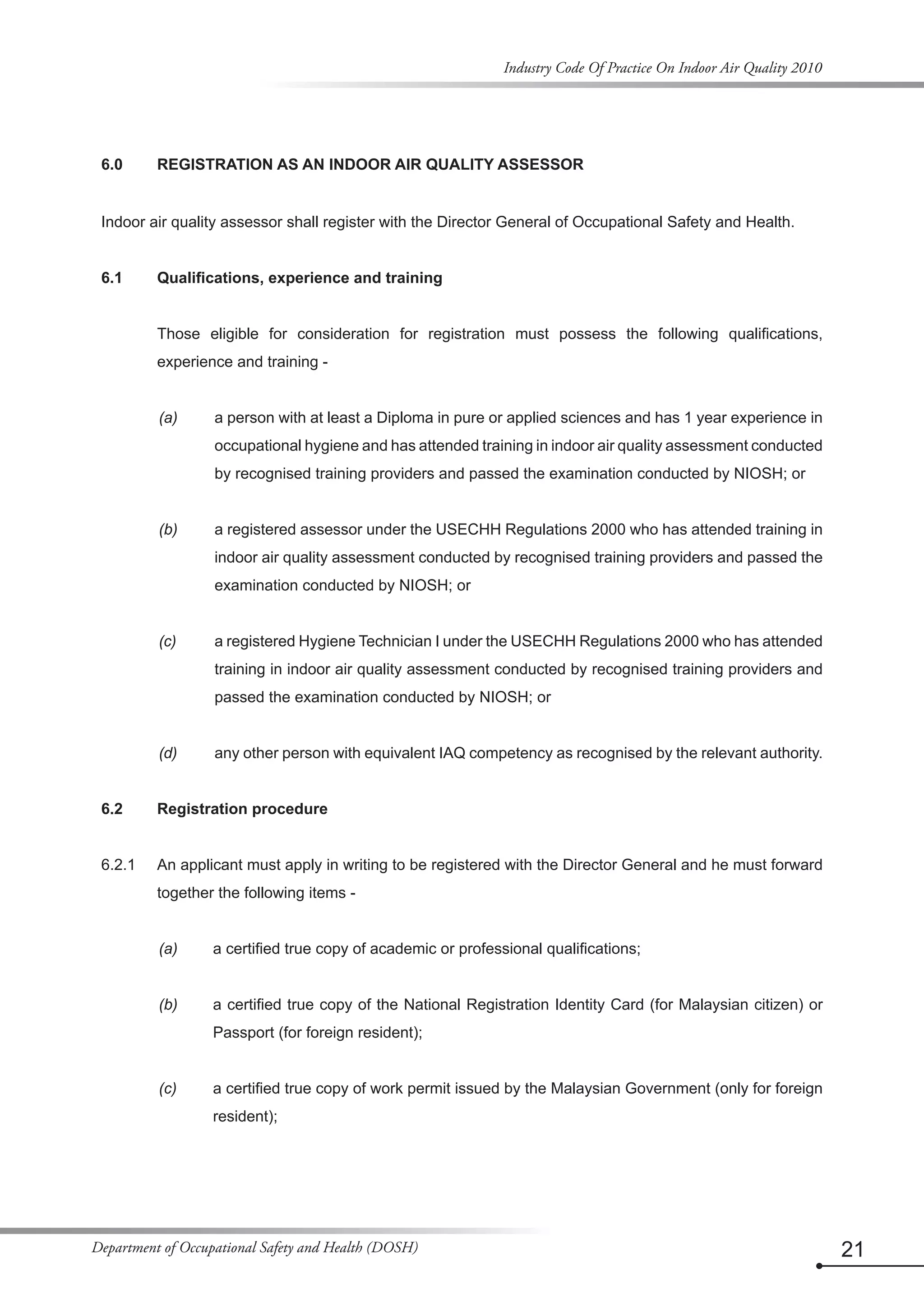 Industry Code of Practice ob Indoor Air Quality 2010 (DOSH MALAYSIA) | PDF