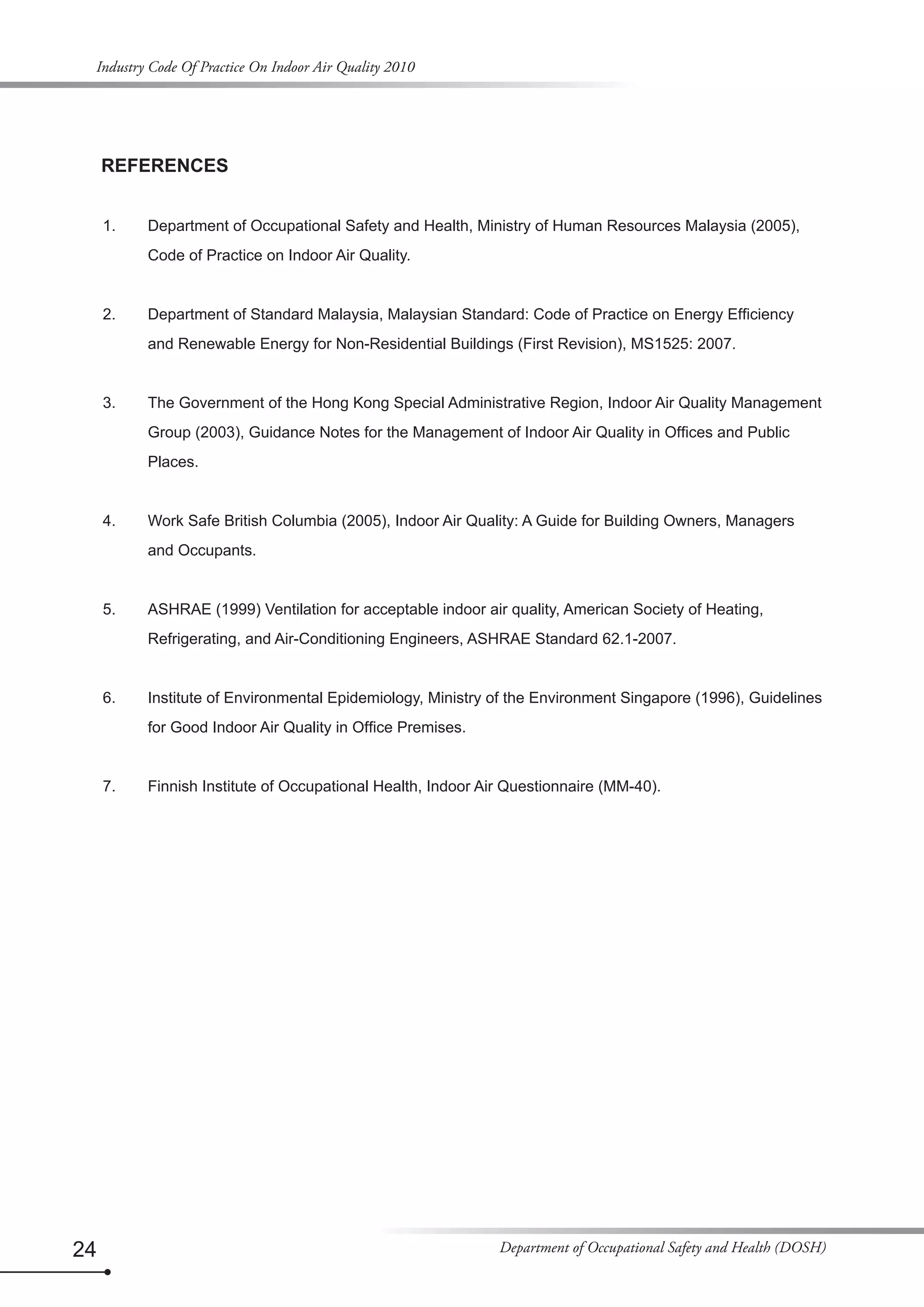 Industry Code of Practice ob Indoor Air Quality 2010 (DOSH MALAYSIA) | PDF