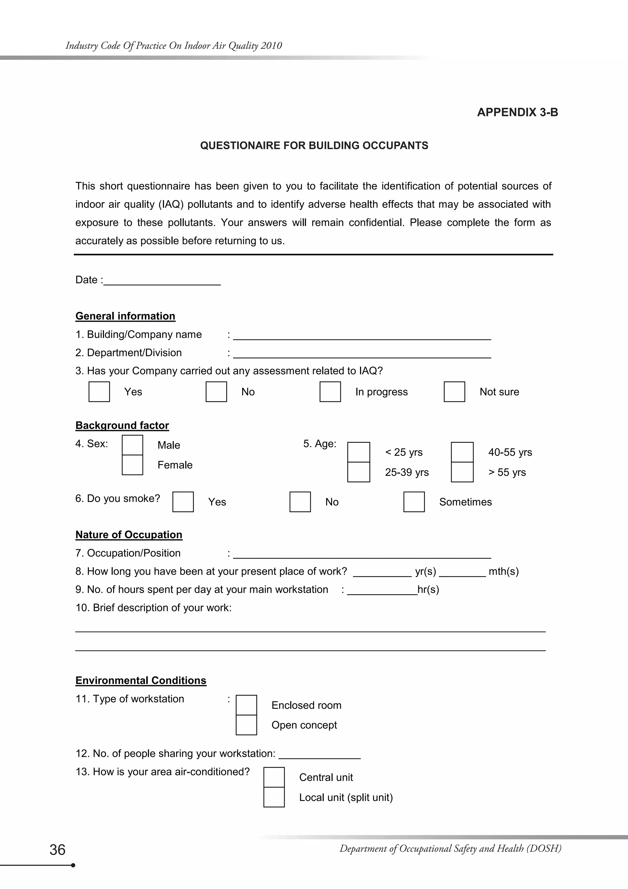 Industry Code of Practice ob Indoor Air Quality 2010 (DOSH MALAYSIA) | PDF