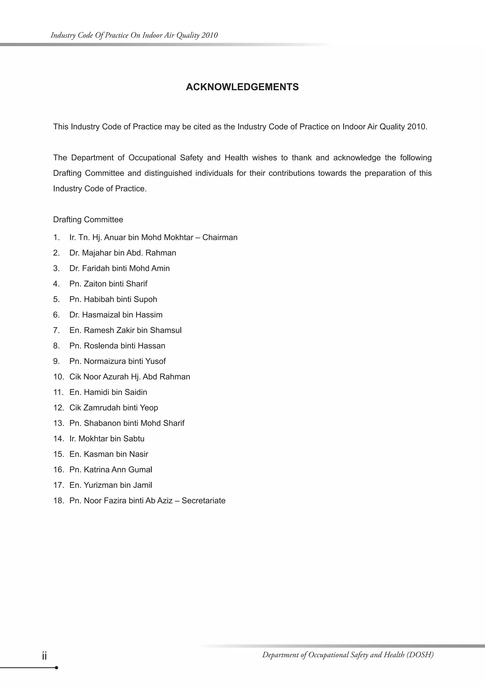 Industry Code of Practice ob Indoor Air Quality 2010 (DOSH MALAYSIA) | PDF