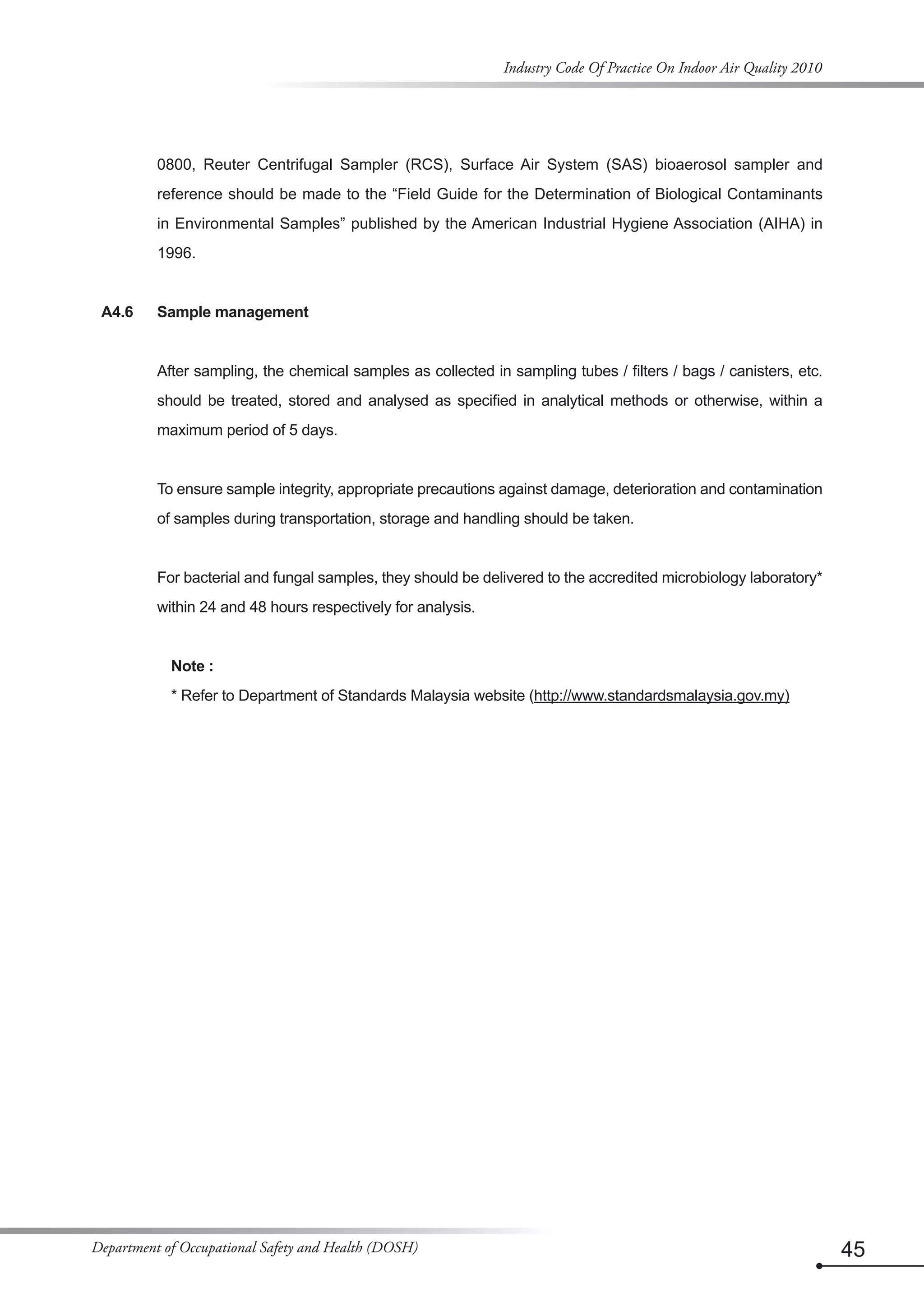 Industry Code of Practice ob Indoor Air Quality 2010 (DOSH MALAYSIA) | PDF