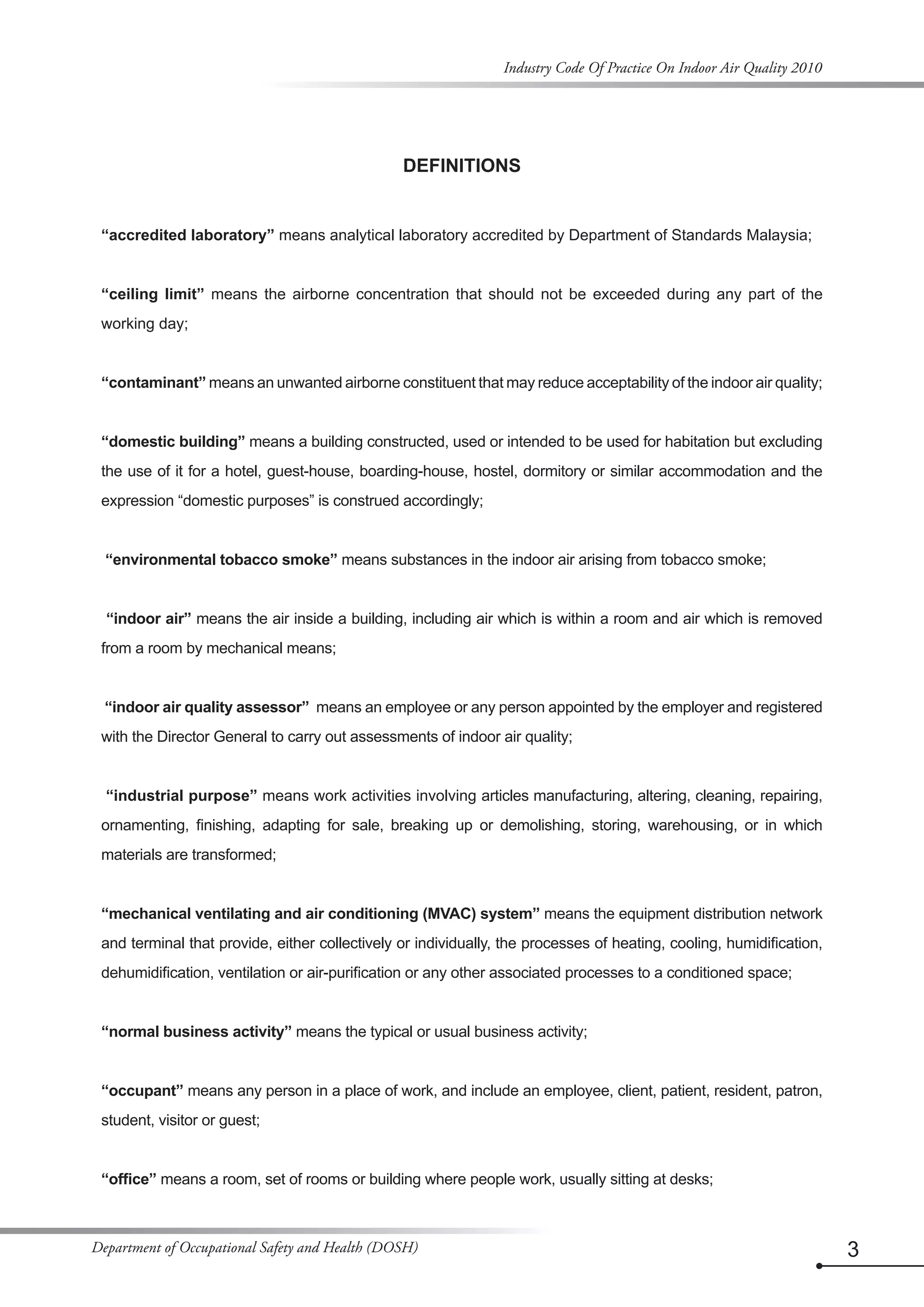 Industry Code of Practice ob Indoor Air Quality 2010 (DOSH MALAYSIA) | PDF