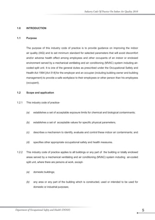 Industry Code of Practice ob Indoor Air Quality 2010 (DOSH MALAYSIA) | PDF