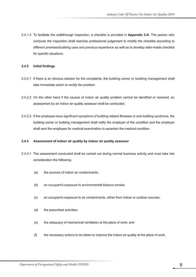 Industry Code of Practice ob Indoor Air Quality 2010 (DOSH MALAYSIA) | PDF