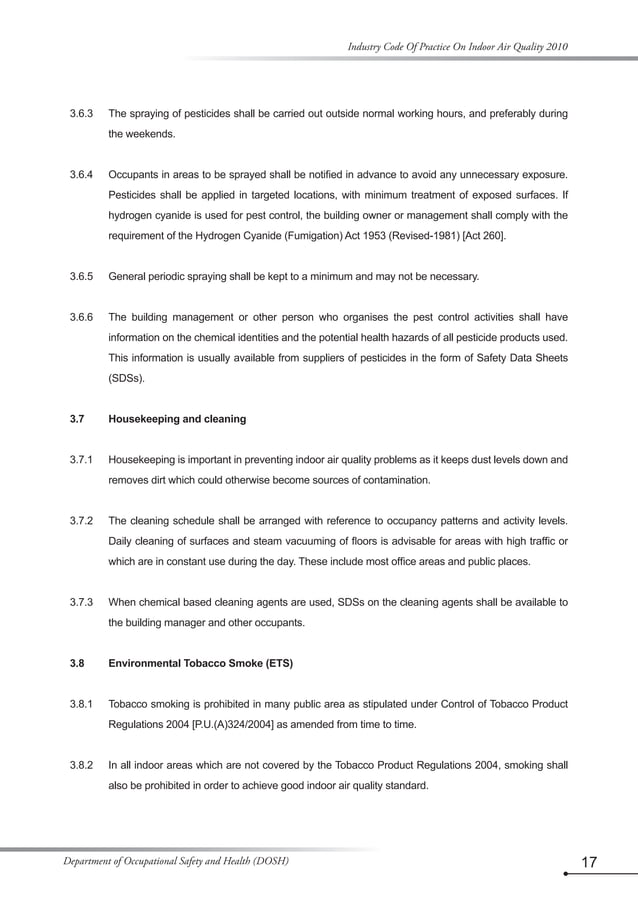 Industry Code of Practice ob Indoor Air Quality 2010 (DOSH MALAYSIA) | PDF