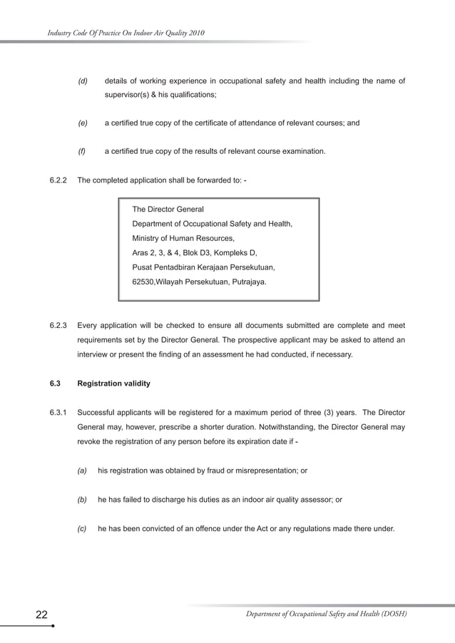 Industry Code of Practice ob Indoor Air Quality 2010 (DOSH MALAYSIA) | PDF