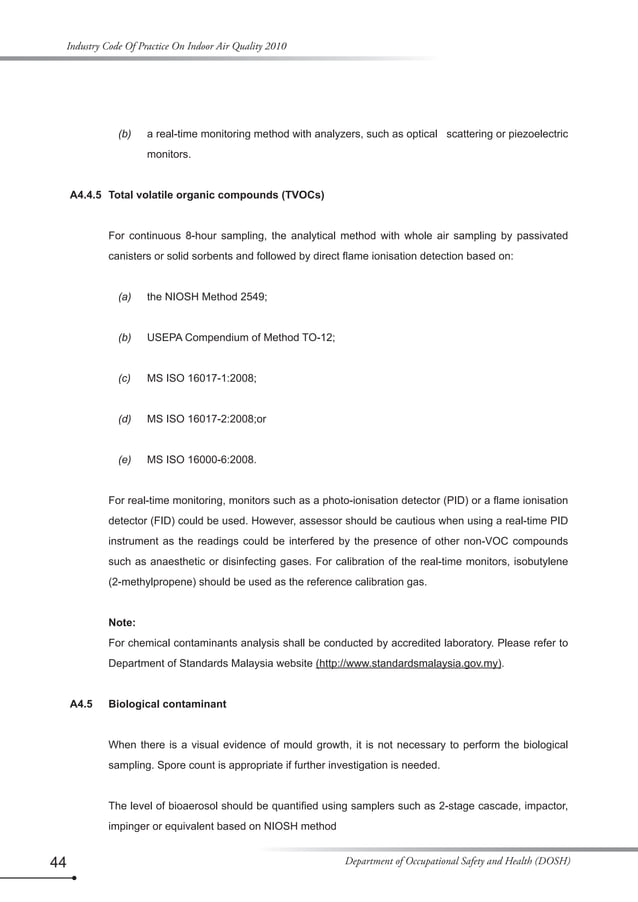 Industry Code of Practice ob Indoor Air Quality 2010 (DOSH MALAYSIA) | PDF