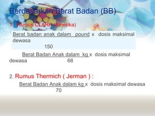PERHITUNGAN DOSIS MAKSIMUM OBAT BERDASARKAN UMUR-BERAT BADAN.pptx
