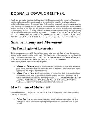 DO SNAILS CRAWL OR SLITHER.EXPLAIN WITH EVIDENCE. | DOCX