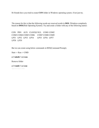 Dos reserved words | DOCX | Operating Systems | Computer Software and ...