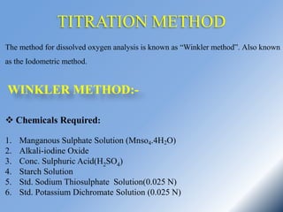 Dissolved oxygen and its method of determination | PPTX