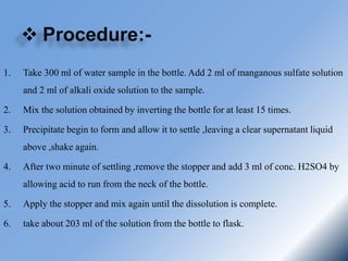 Dissolved oxygen and its method of determination | PPTX
