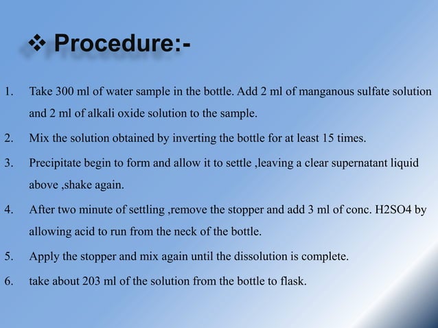 Dissolved oxygen and its method of determination | PPTX | Chemistry ...