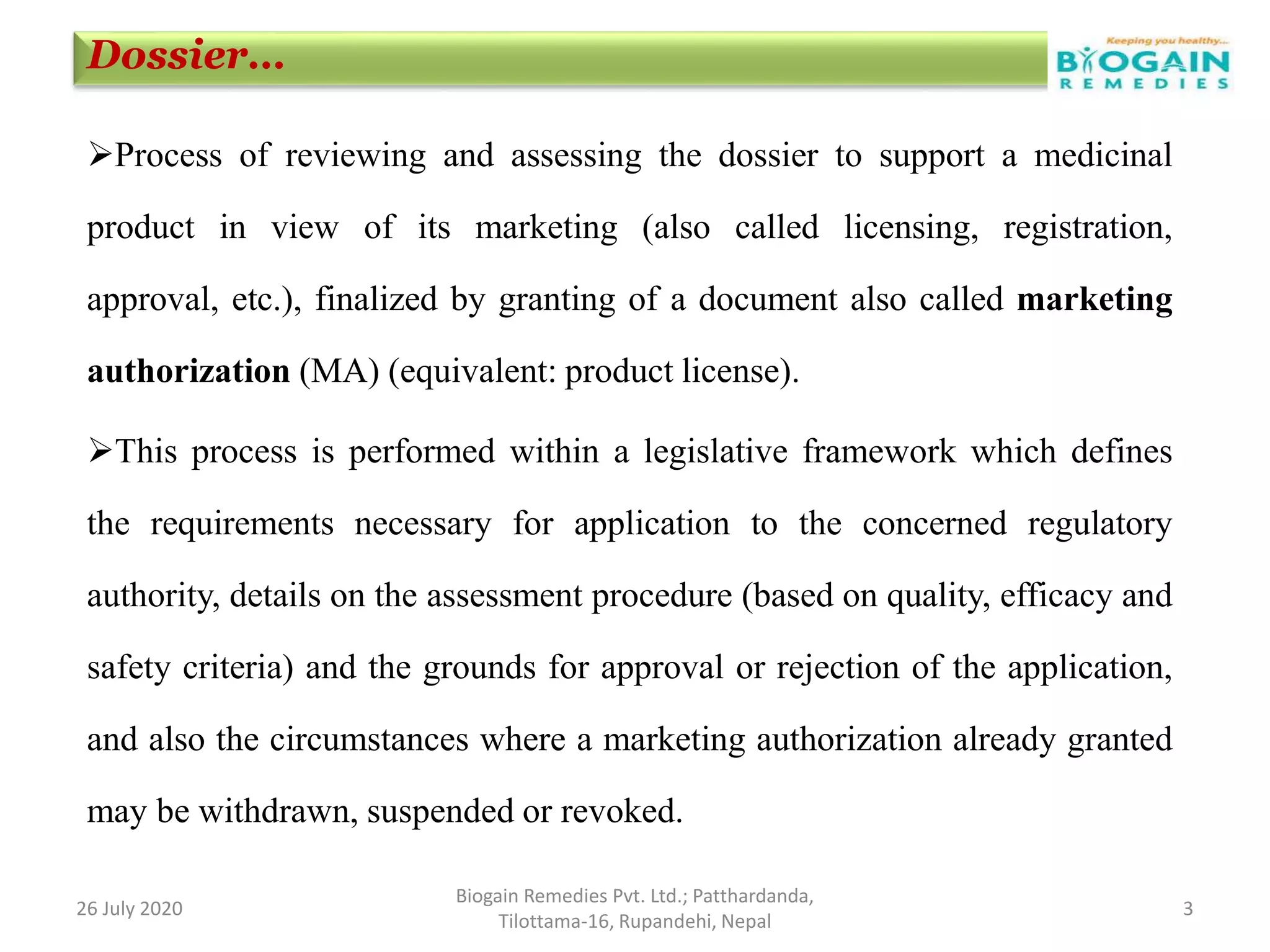 Dossier Preparation/ CTD (Common Technical Document) | PPTX