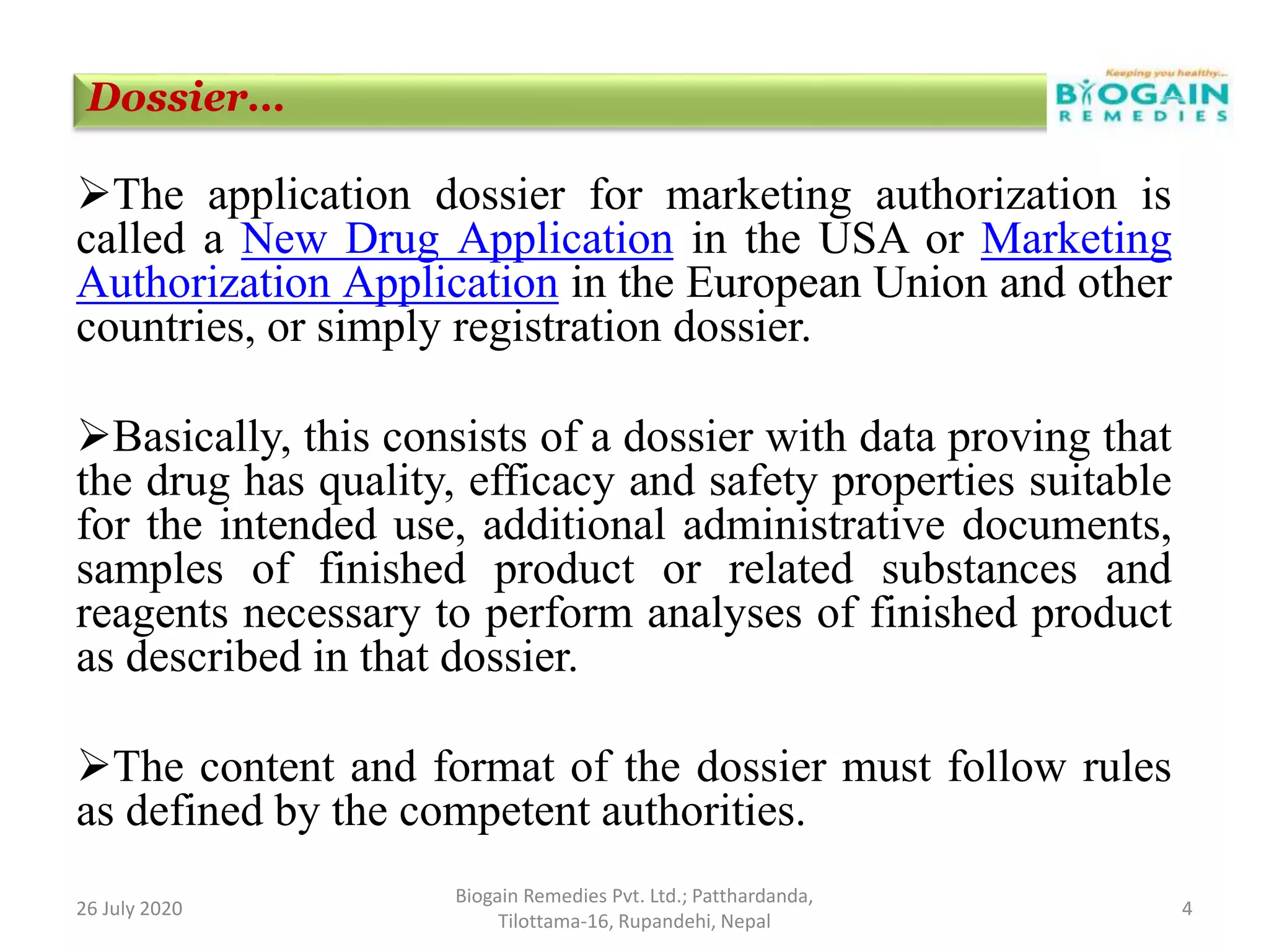 Dossier Preparation/ CTD (Common Technical Document) | PPTX