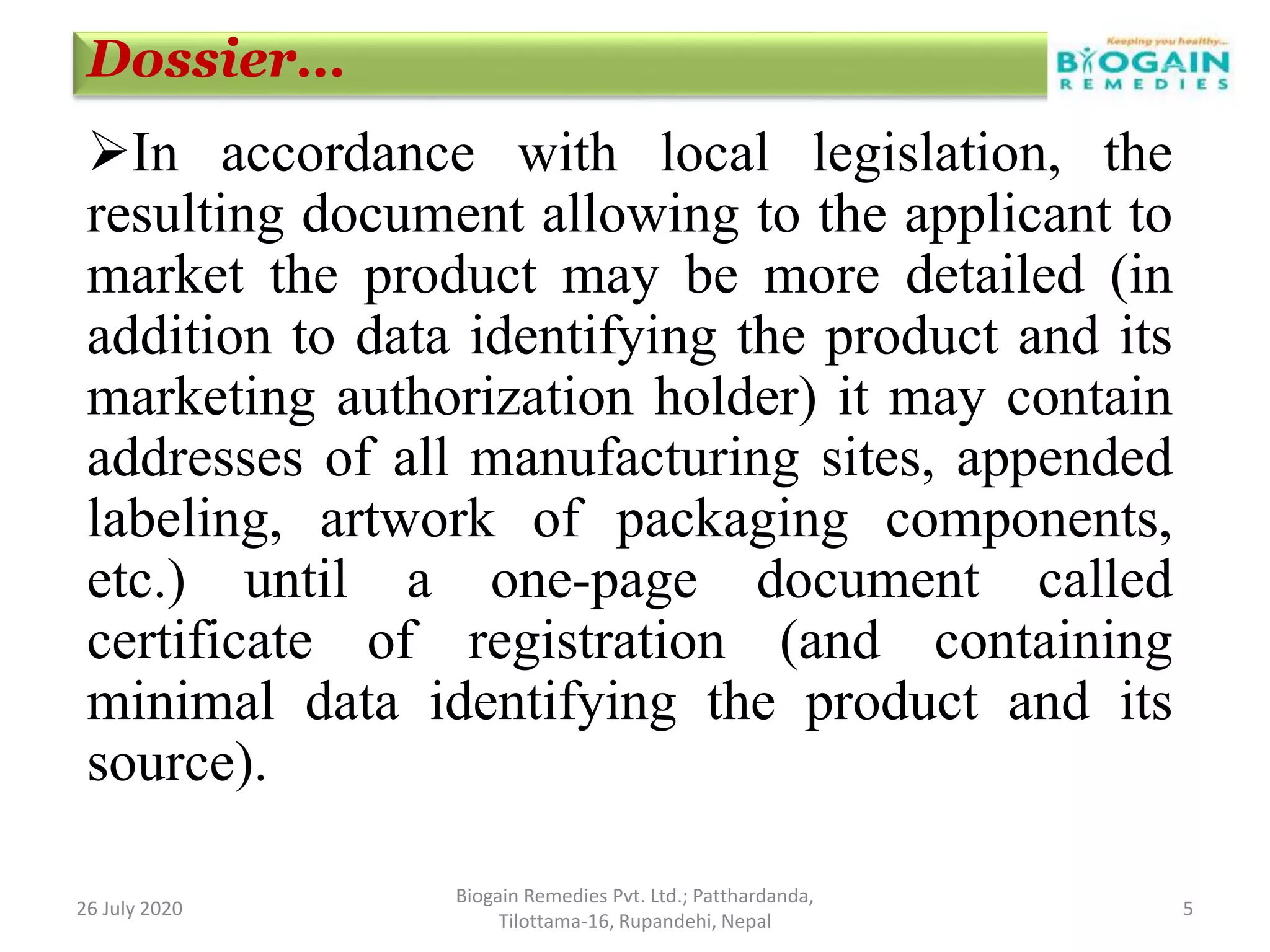 Dossier Preparation/ CTD (Common Technical Document) | PPTX