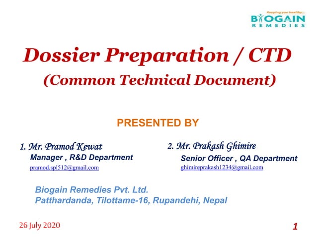 Dossier Preparation/ CTD (Common Technical Document) | PPTX ...