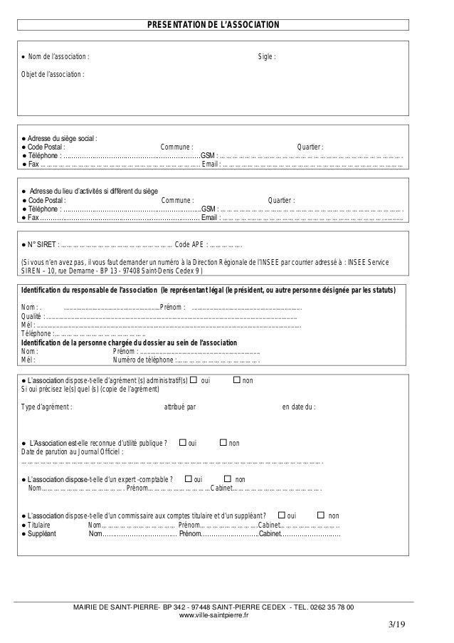 Dossier demande de subventions pour les Associations de Saint-Pierre Dossier demande de subventions pour les Associations de Saint-Pierre