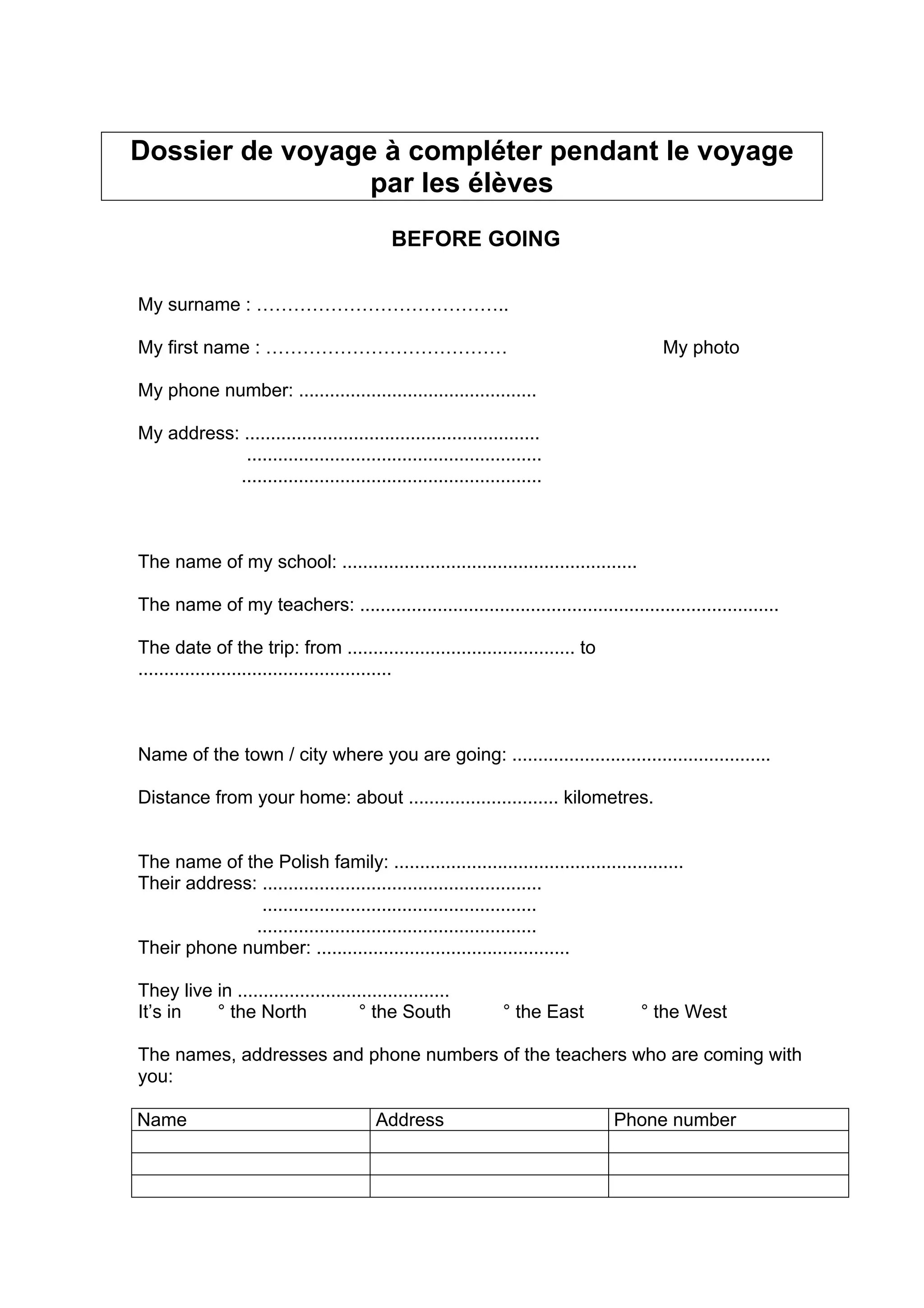 COMENIUS : Dossier de voyage | PDF