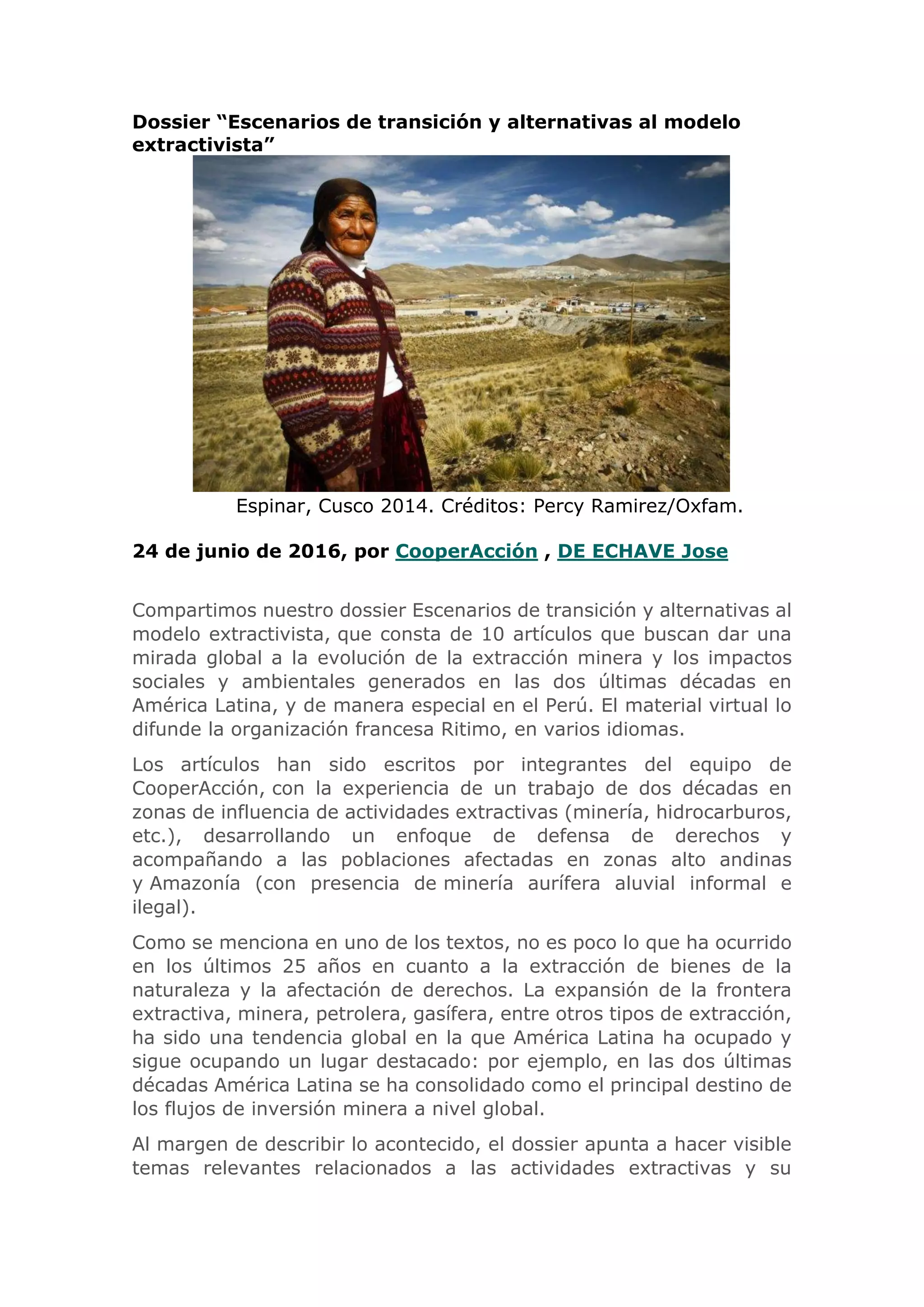 Dossier “Escenarios de transición y alternativas al modelo ...