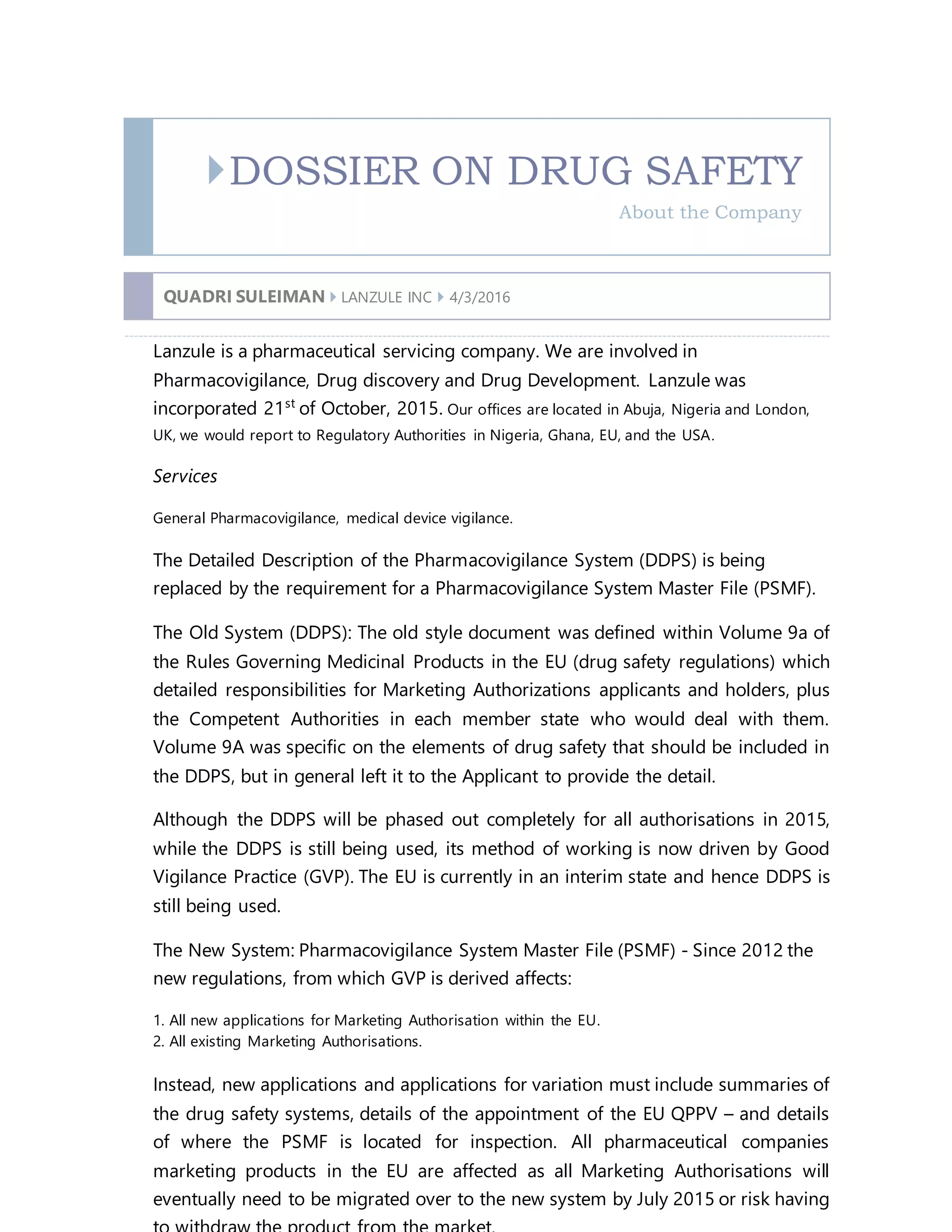 Dossier on drug safety | PDF
