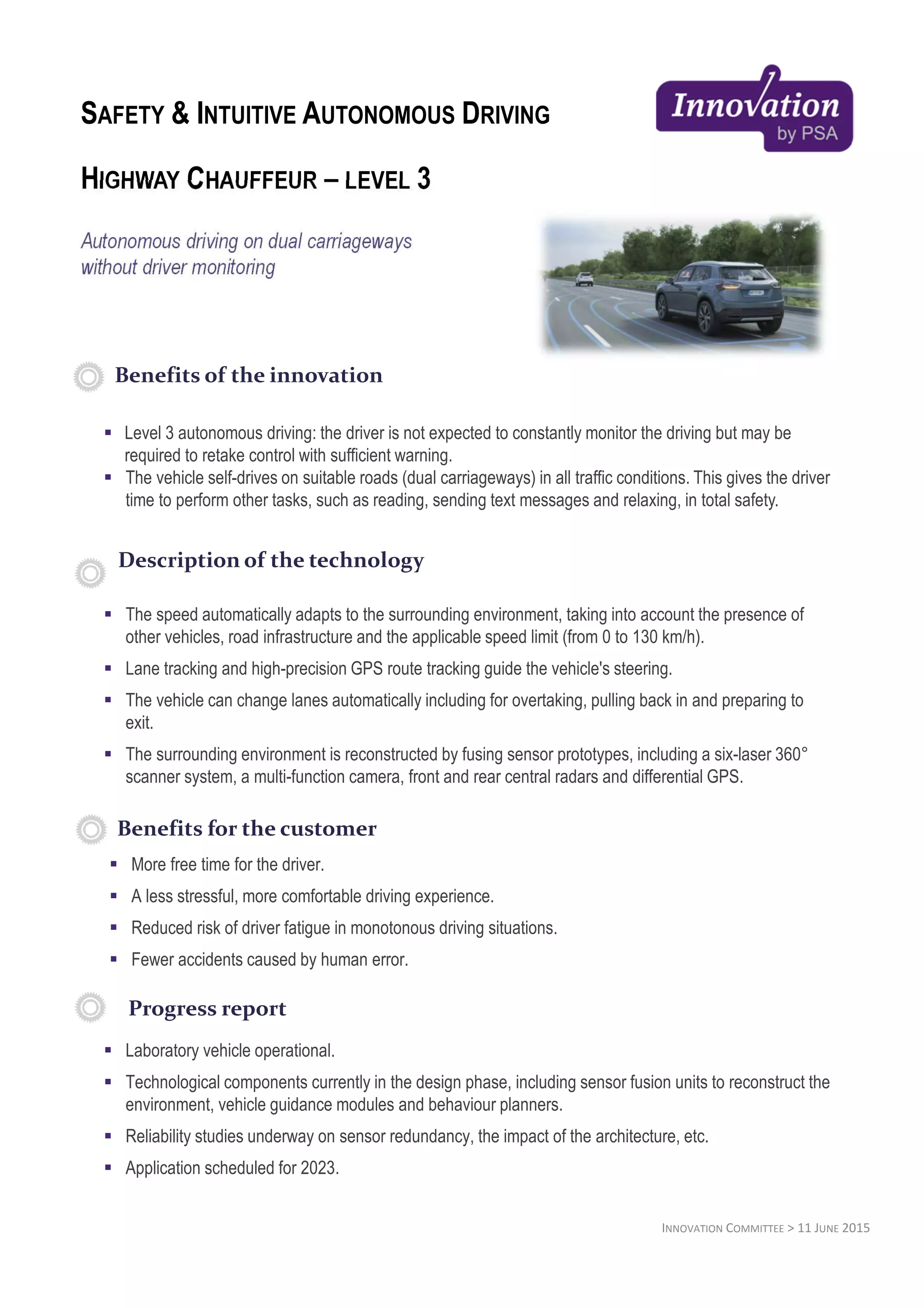 Roadmap to the autonomous car | PDF