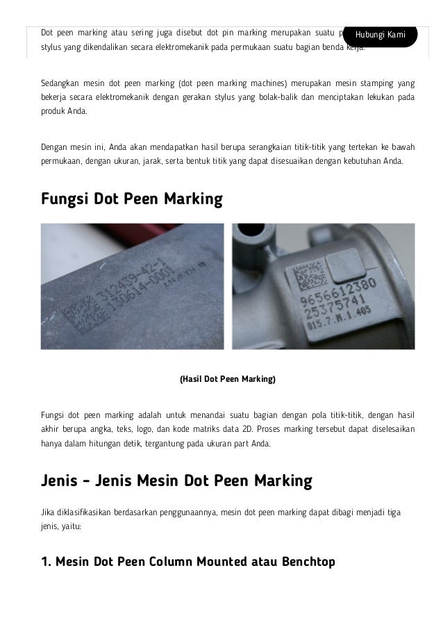 Dot Peen Marking - Fungsi, Jenis dan Contoh Dot Peen Marking di ...